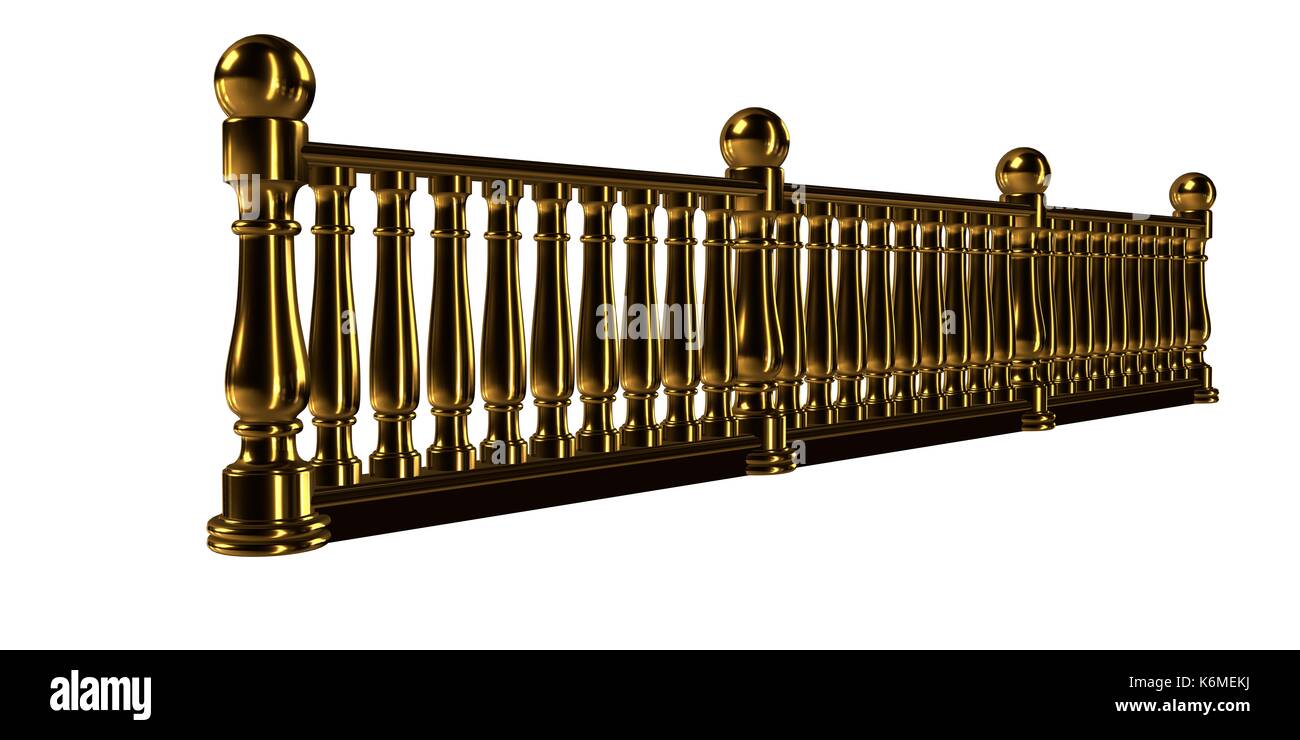 3d rendering of a golden stair rail isolated on a white background ...