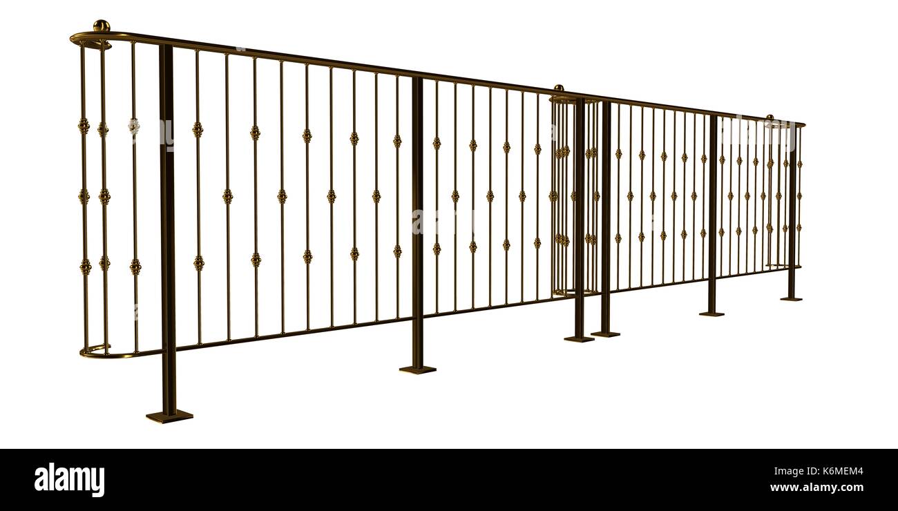 3d rendering of a golden stair rail isolated on a white background ...