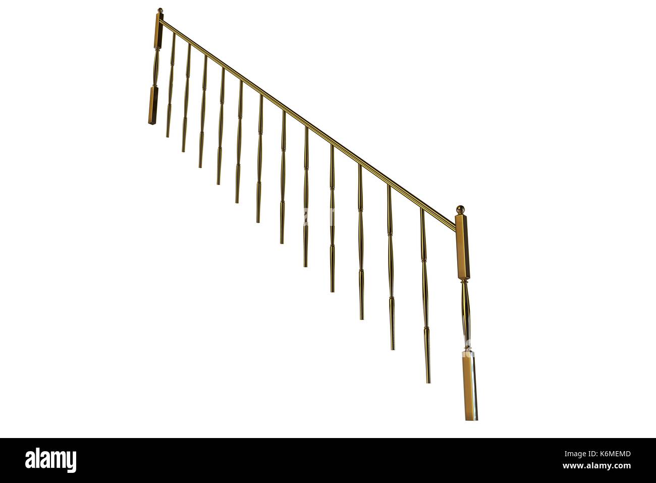 3d rendering of a golden stairs rail isolated on a white background ...