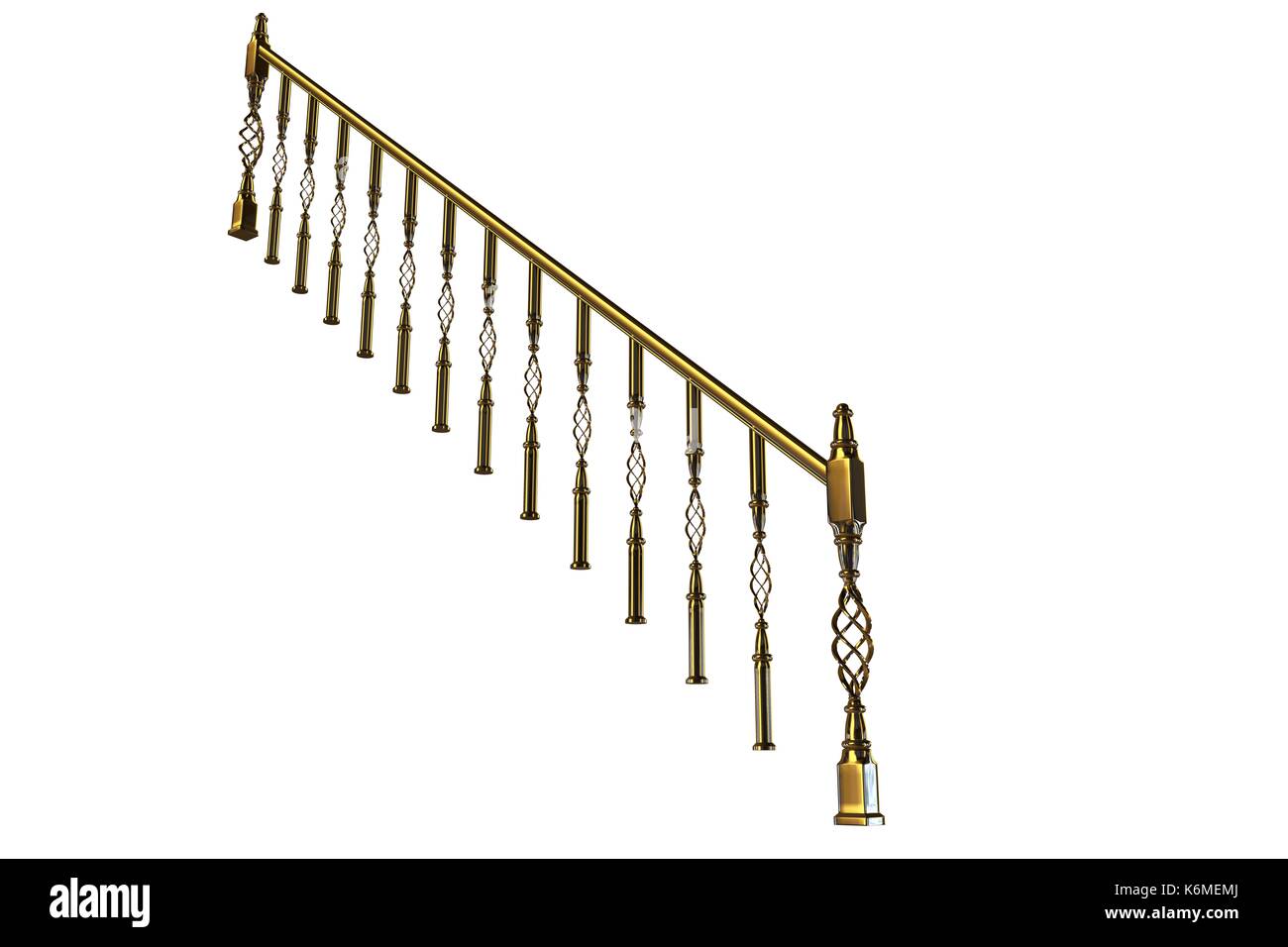 3d rendering of a golden stairs rail isolated on a white background ...