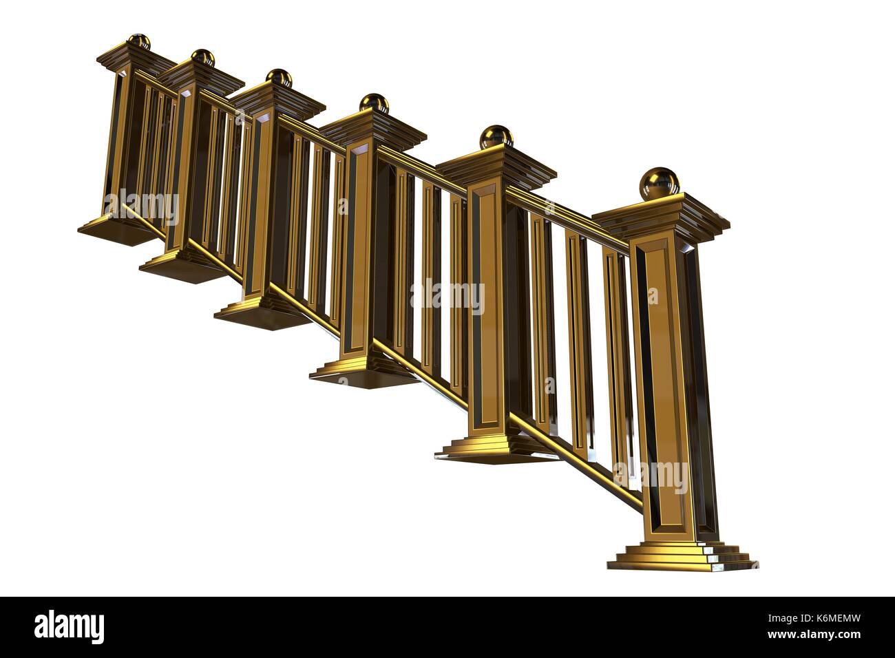 3d rendering of a golden stairs rail isolated on a white background ...