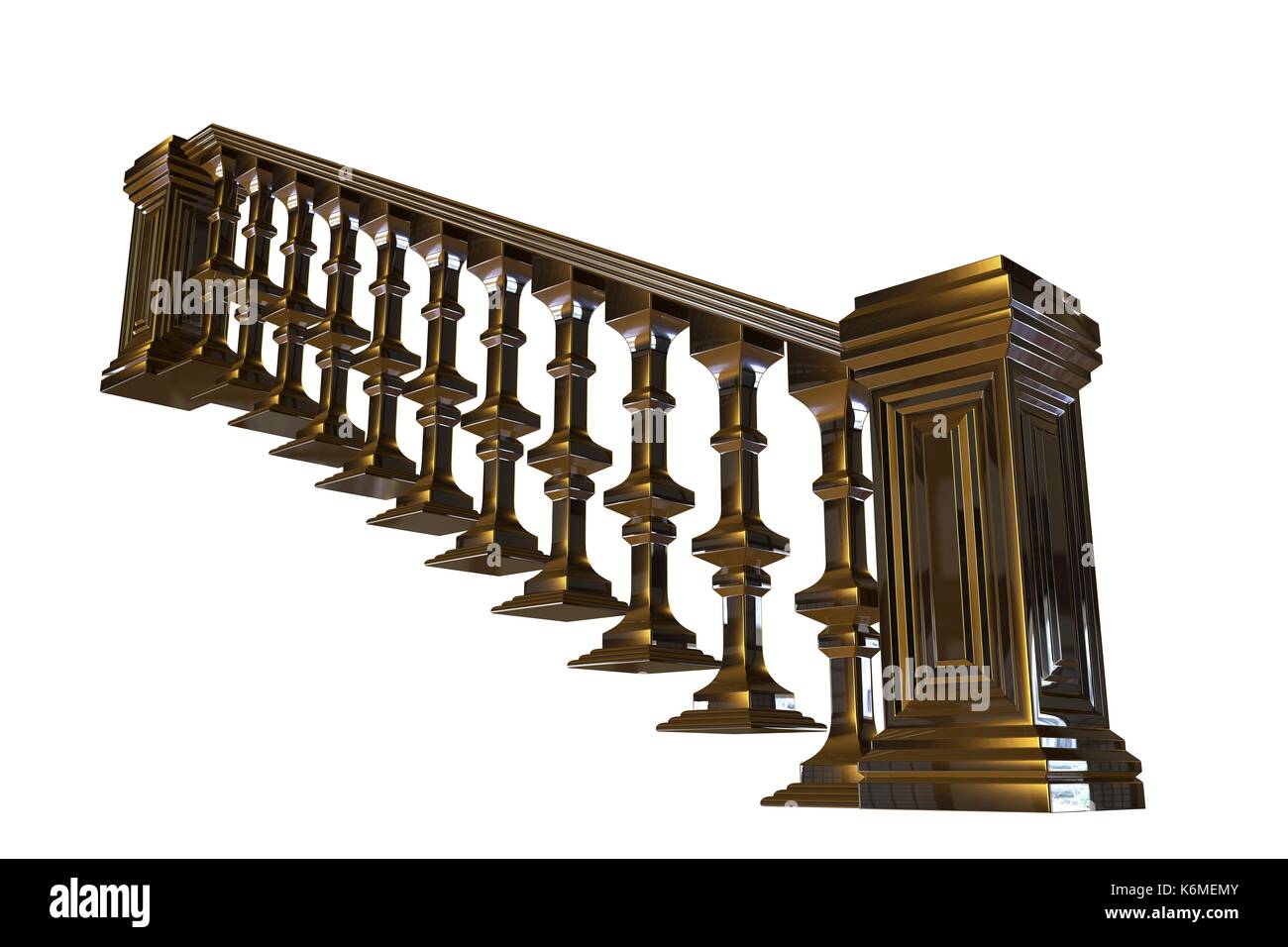 3d rendering of a golden stairs rail isolated on a white background ...