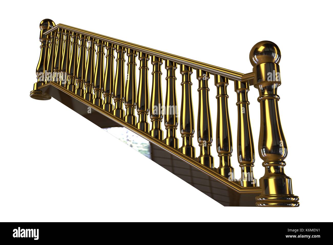 3d rendering of a golden stairs rail isolated on a white background ...