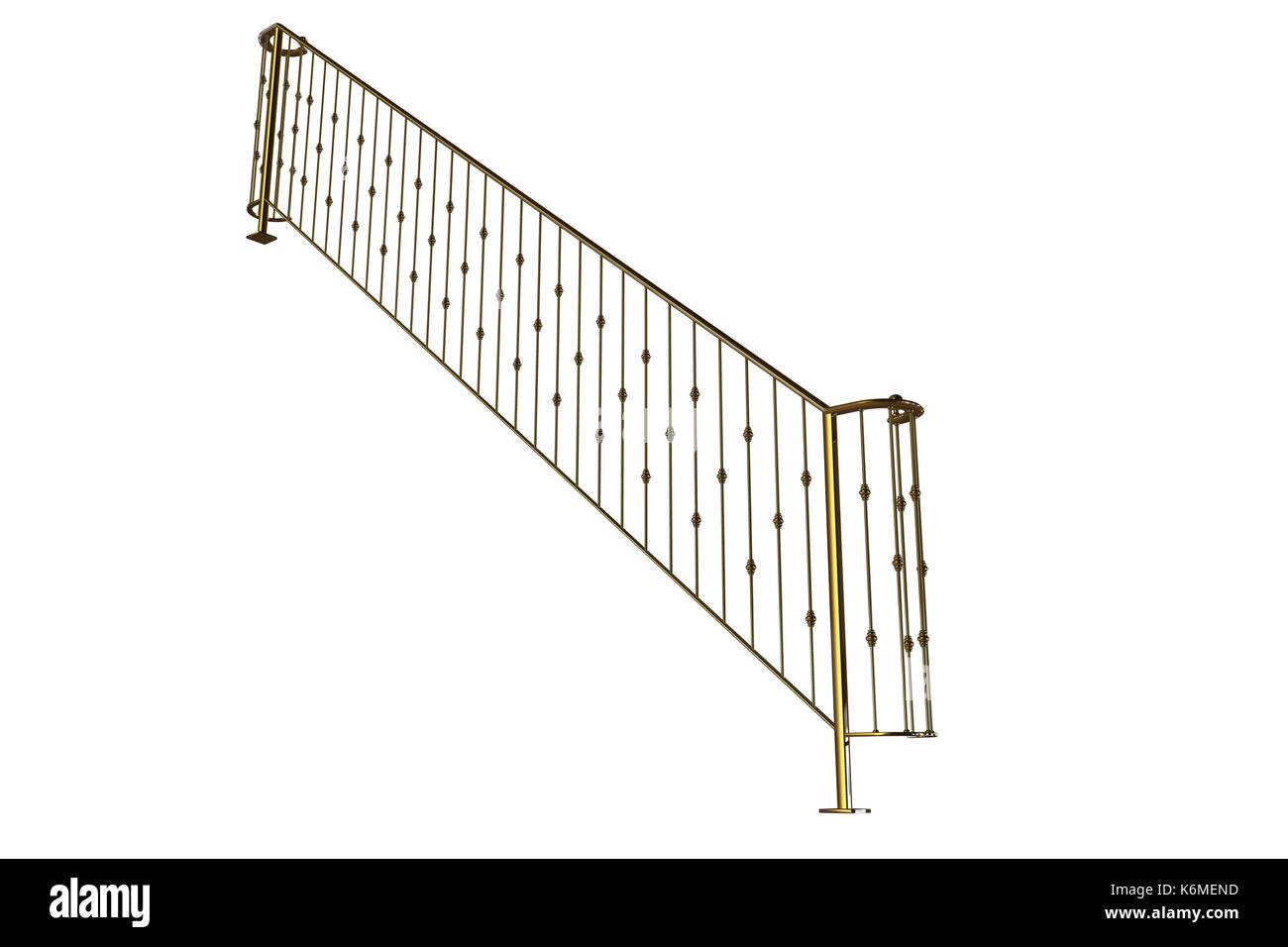 3d rendering of a golden stairs rail isolated on a white background ...