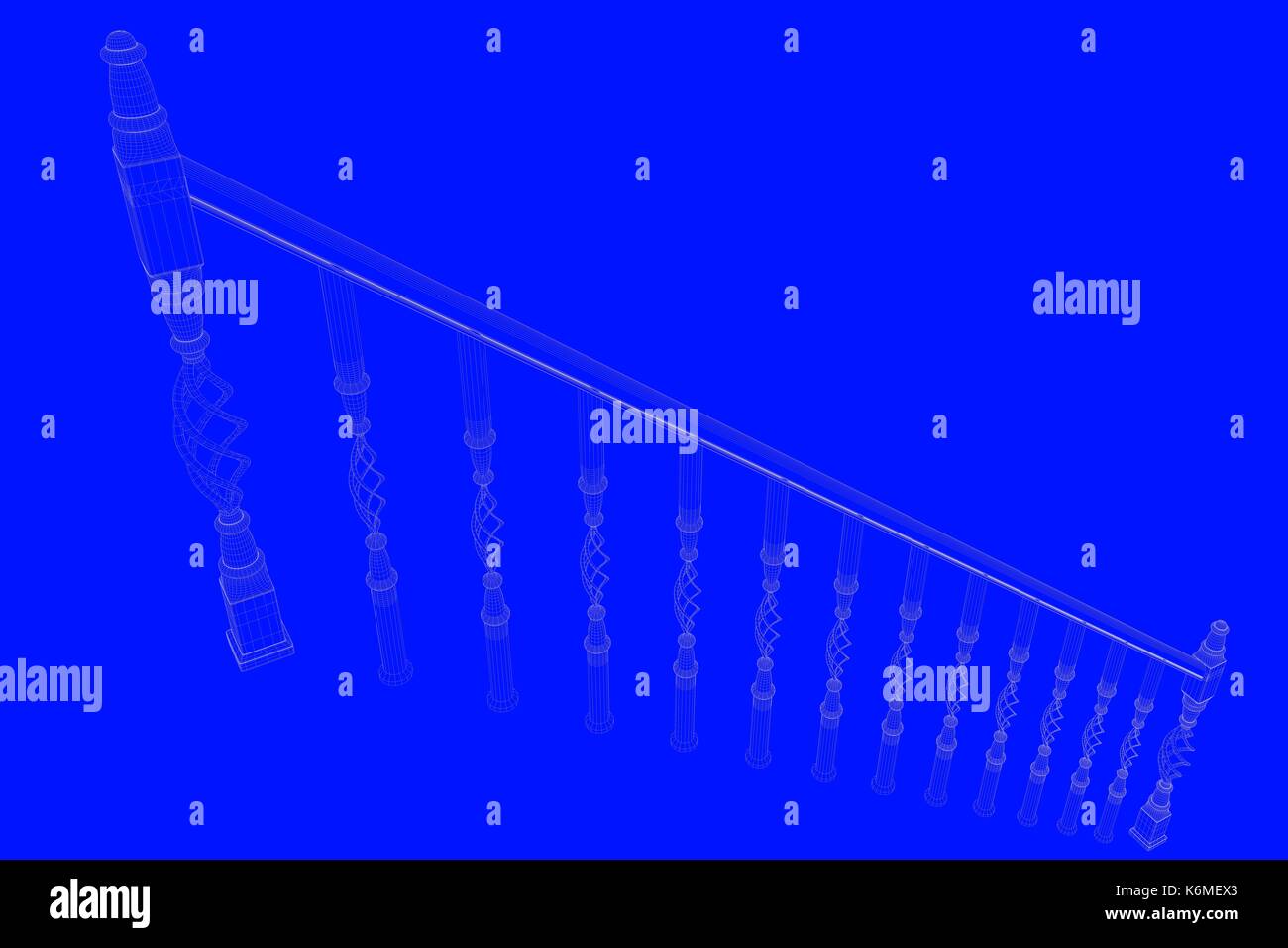 3d rendering of a railway blueprint isolated on a blue background Stock ...