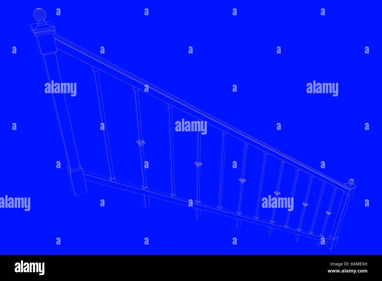 3d rendering of a railway blueprint isolated on a blue background Stock ...