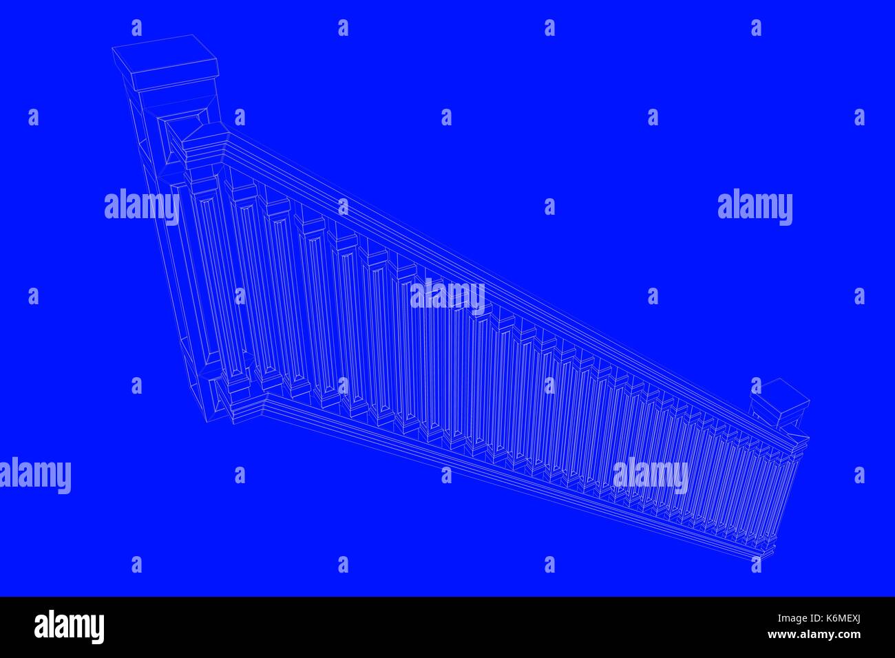3d rendering of a railway blueprint isolated on a blue background Stock ...