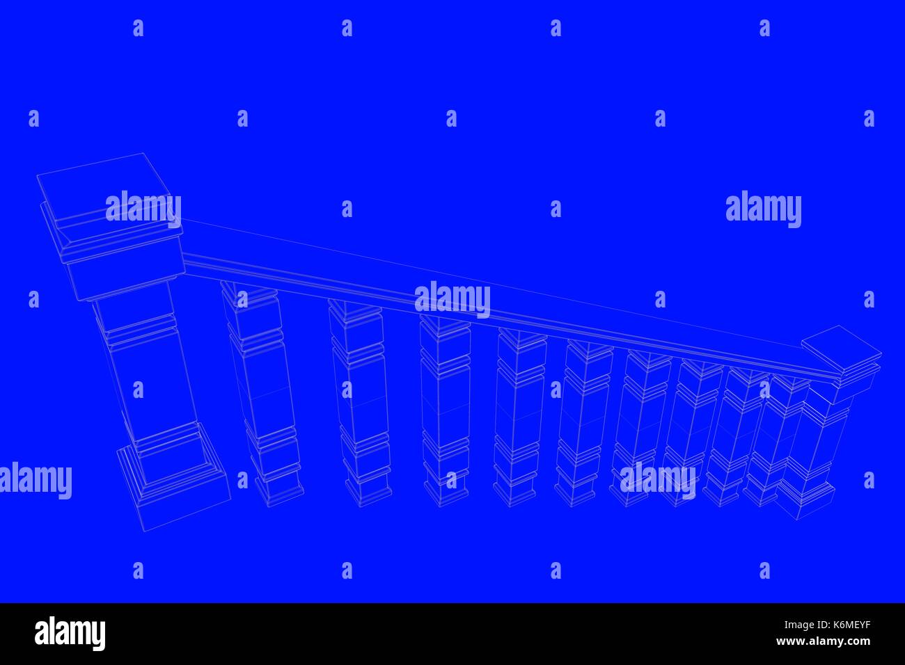 3d rendering of a railway blueprint isolated on a blue background Stock ...