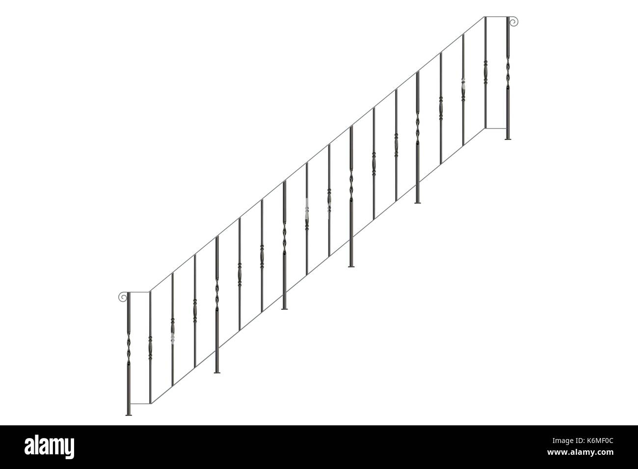 3d rendering of a metalic front view stairs rails isolated on a white ...