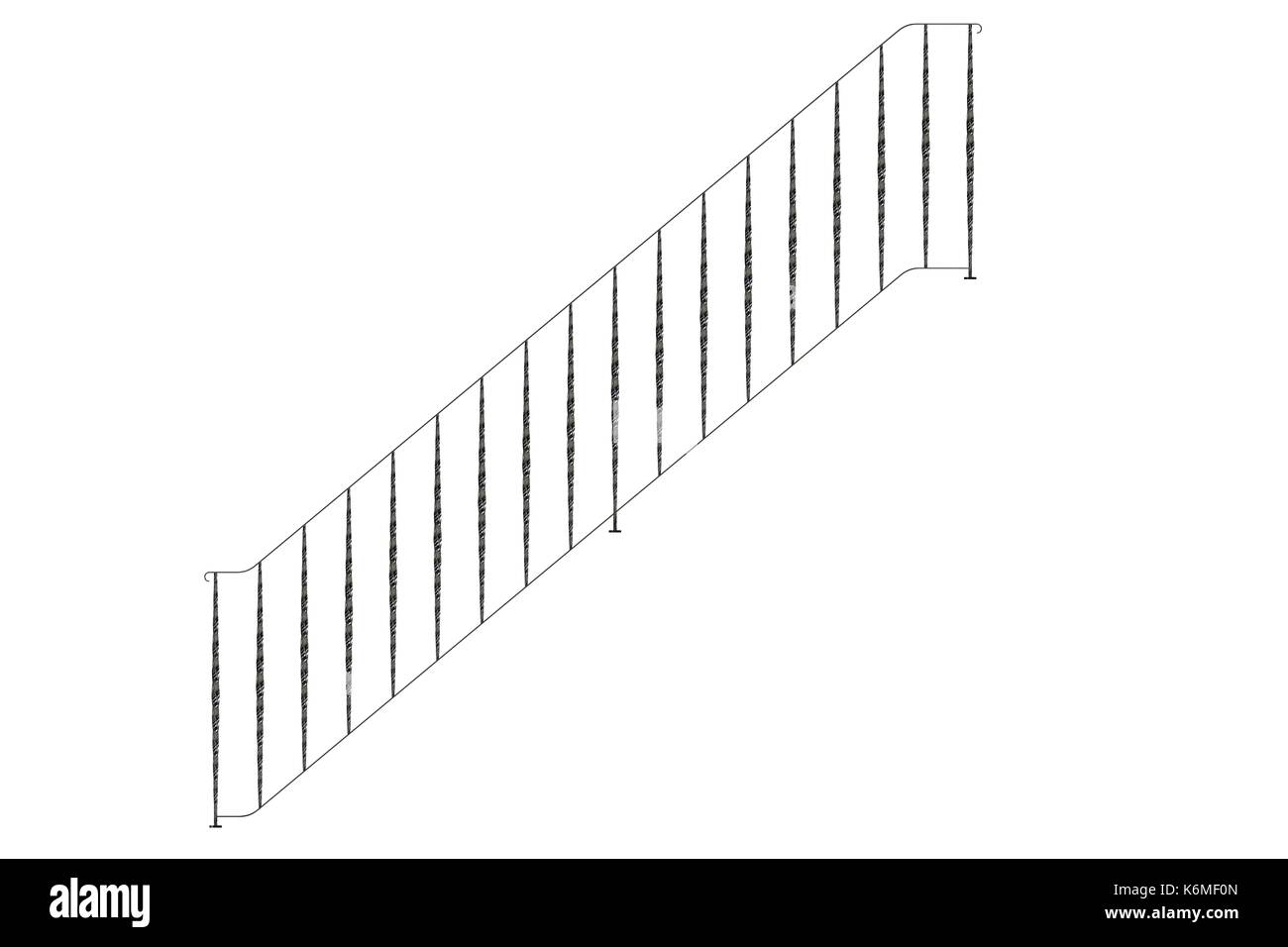3d rendering of a metalic front view stairs rails isolated on a white ...