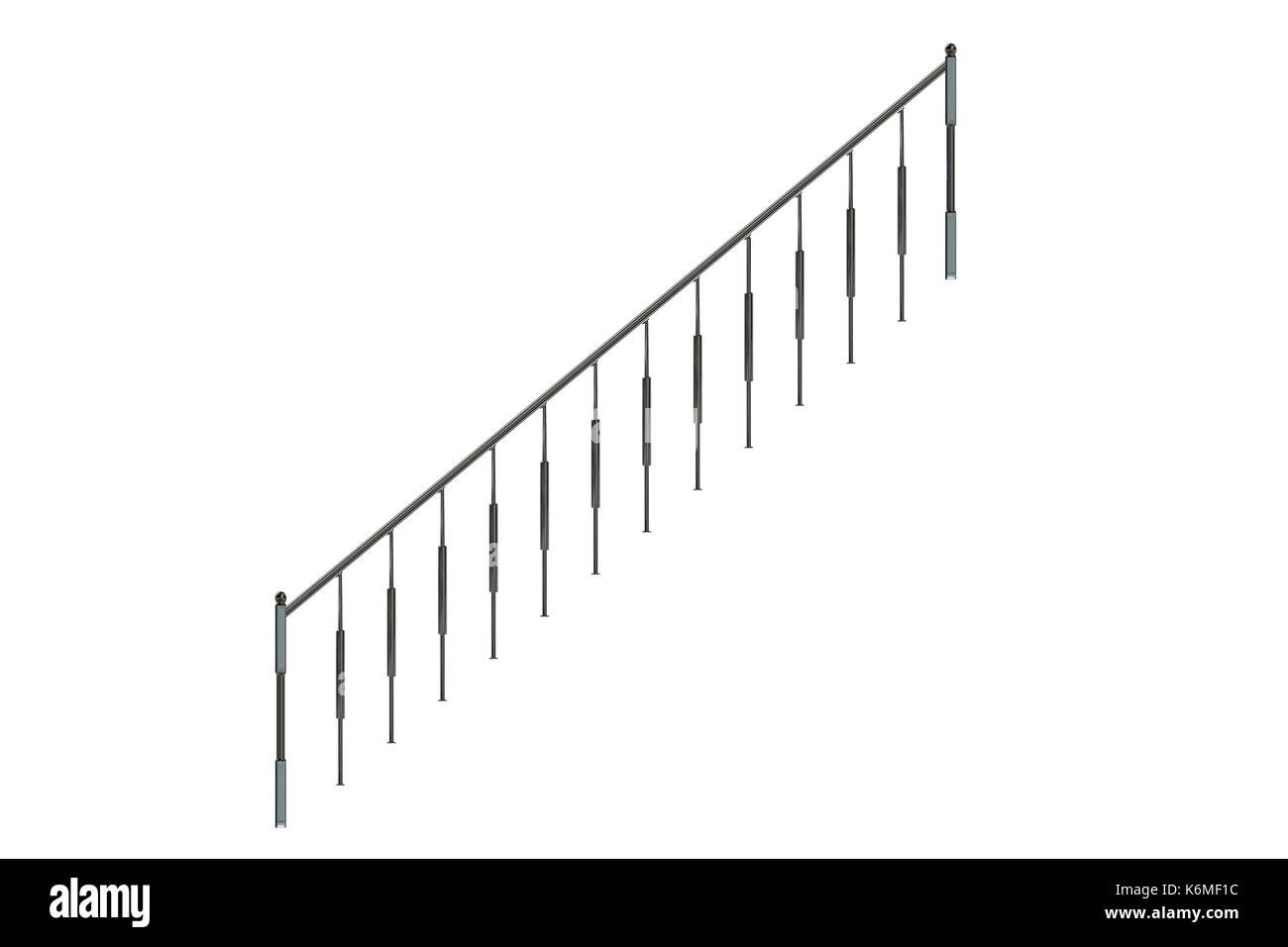 3d rendering of a metalic front view stairs rails isolated on a white ...
