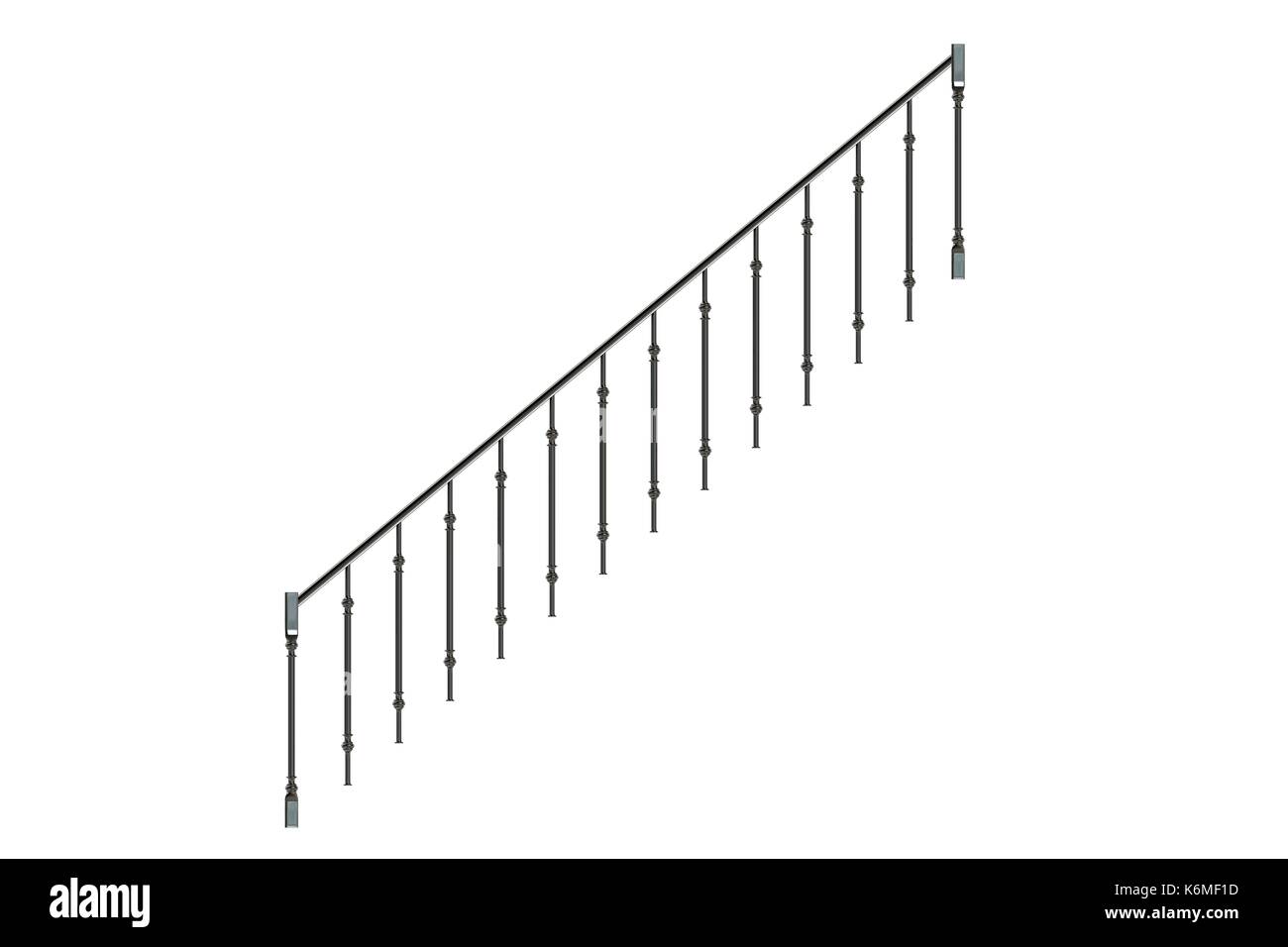 3d rendering of a metalic front view stairs rails isolated on a white ...
