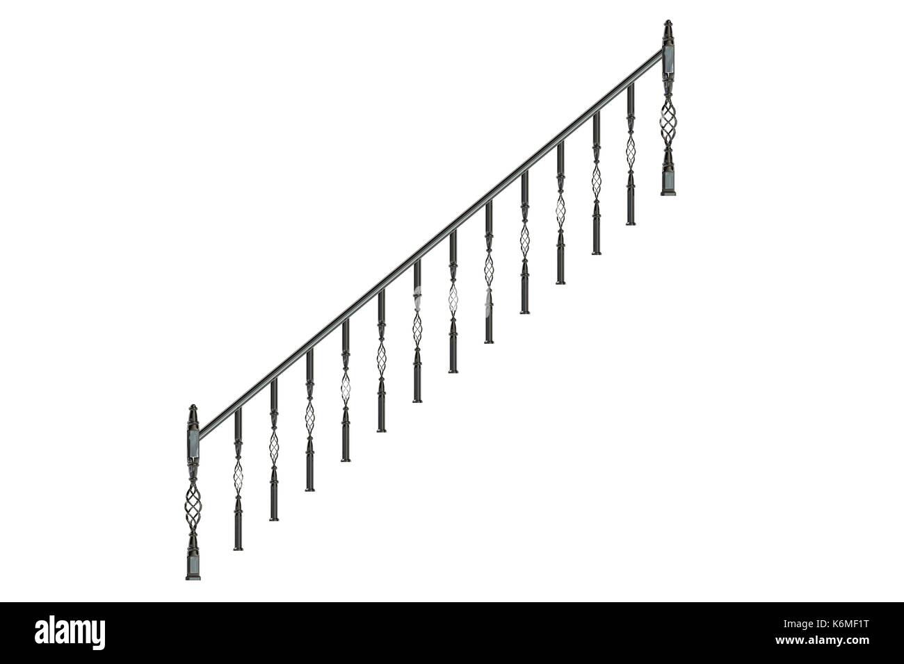 3d rendering of a metalic front view stairs rails isolated on a white ...