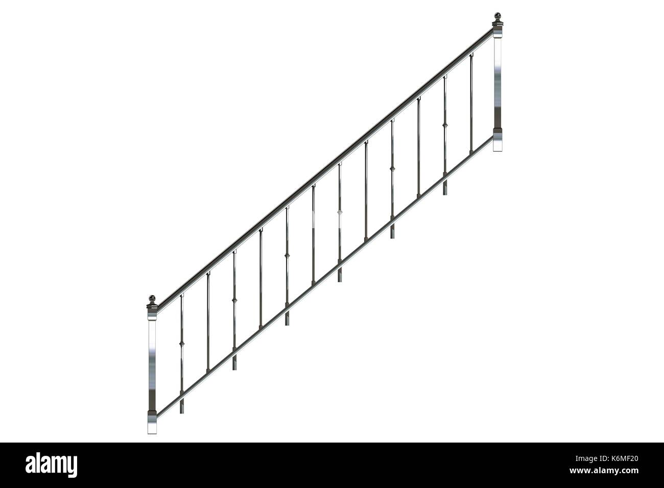 3d rendering of a metalic front view stairs rails isolated on a white ...