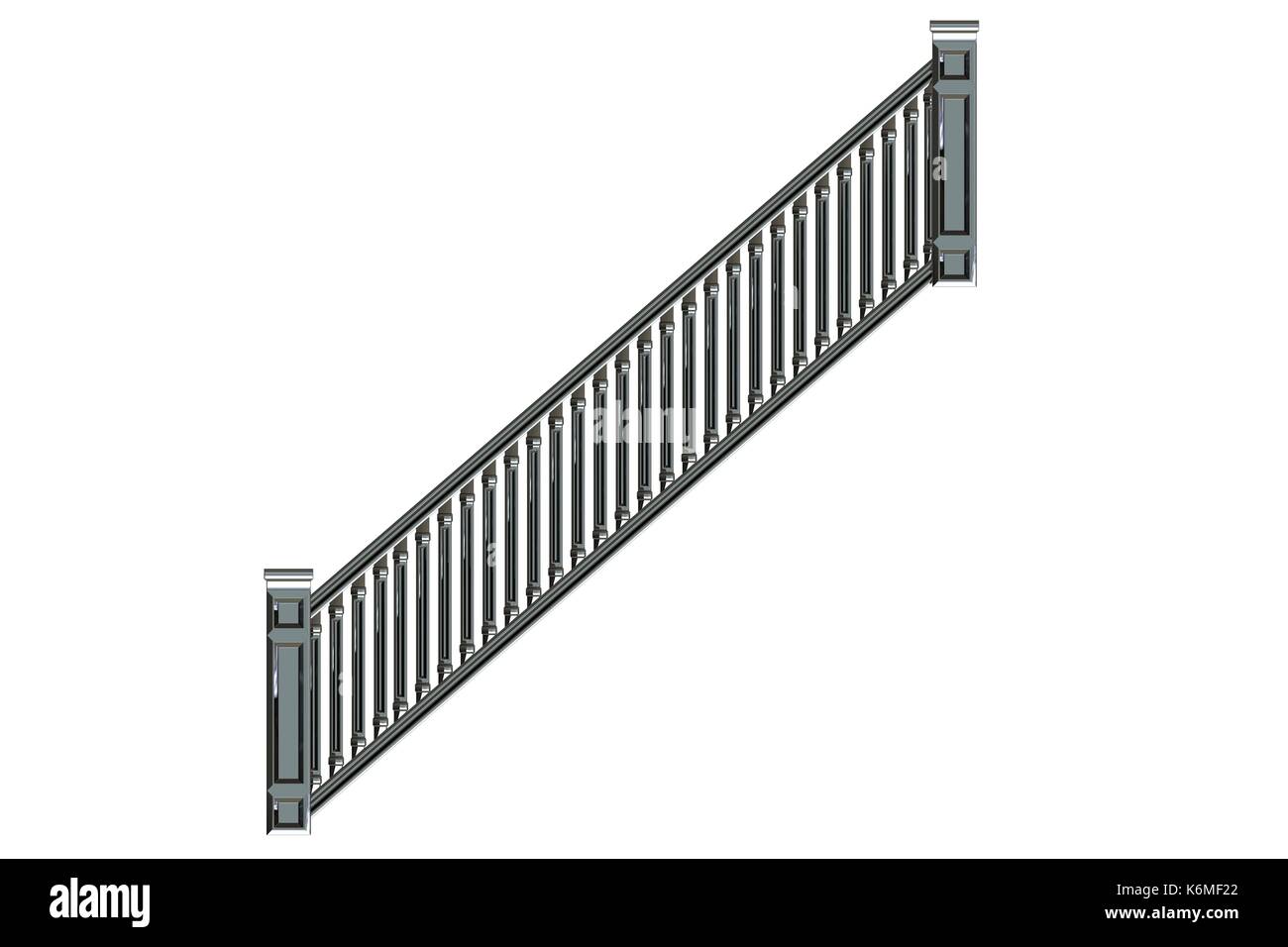 3d rendering of a metalic front view stairs rails isolated on a white ...