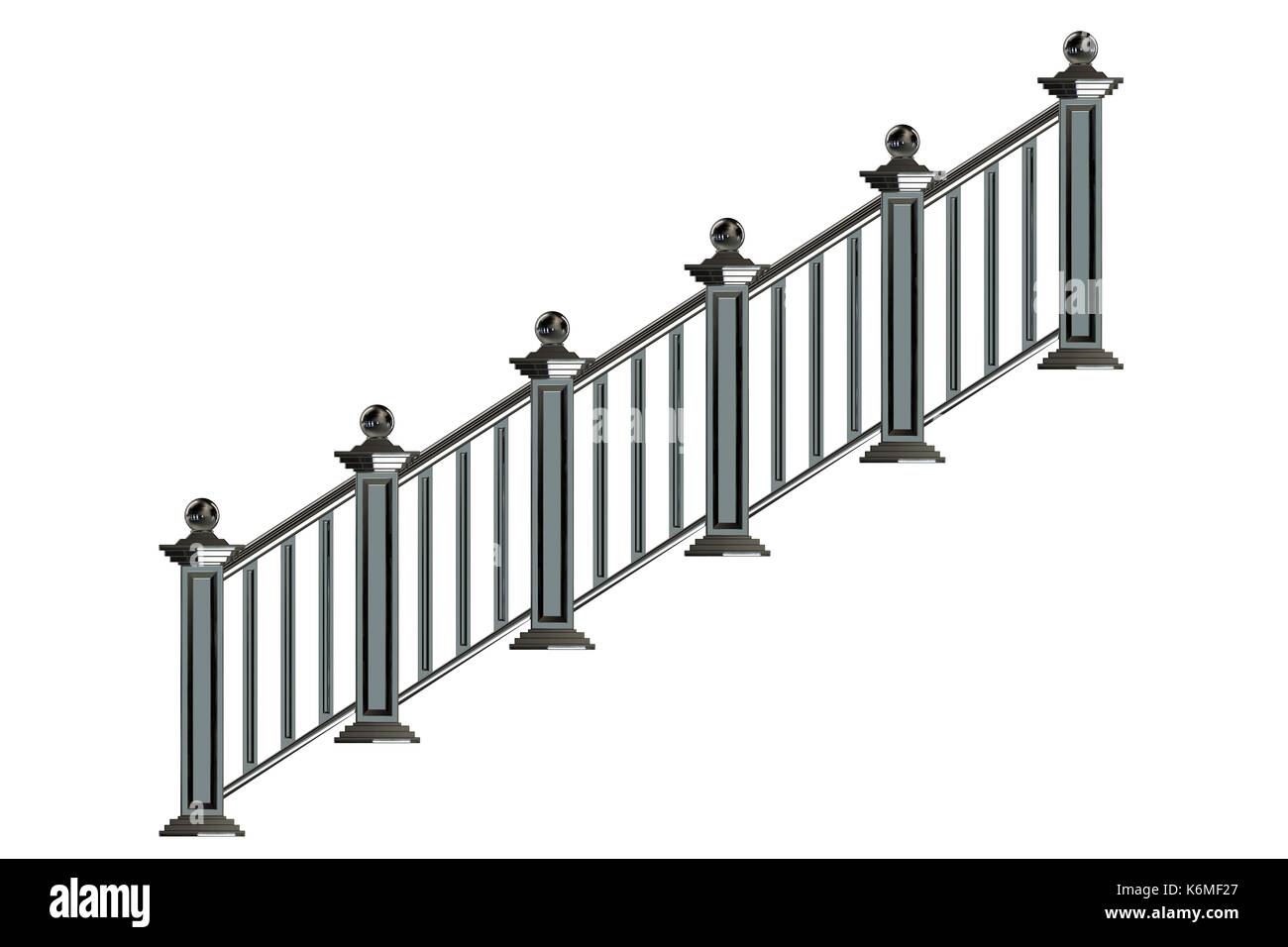 3d rendering of a metalic front view stairs rails isolated on a white ...