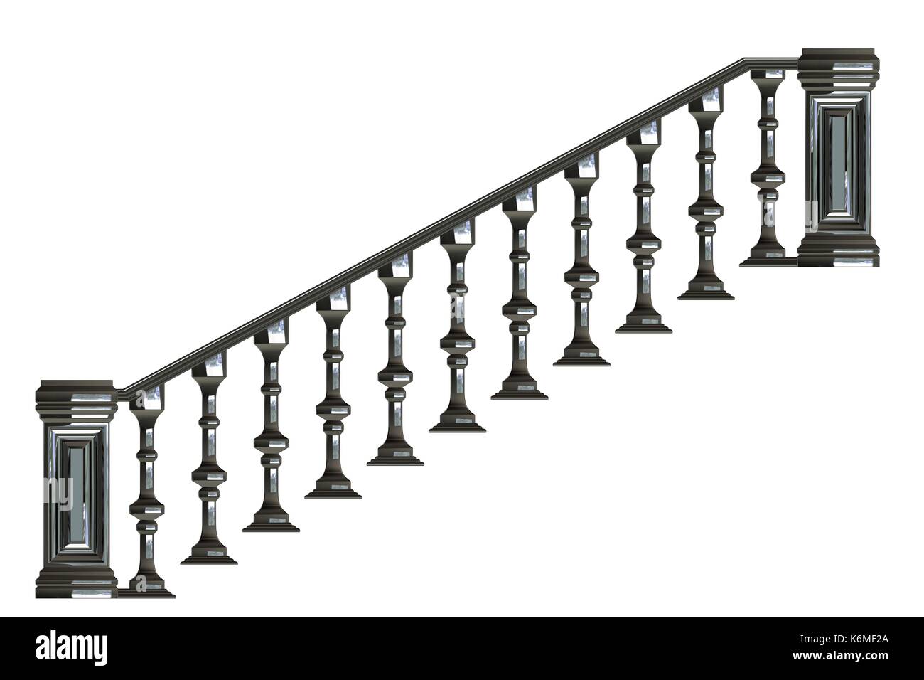 3d rendering of a metalic front view stairs rails isolated on a white ...