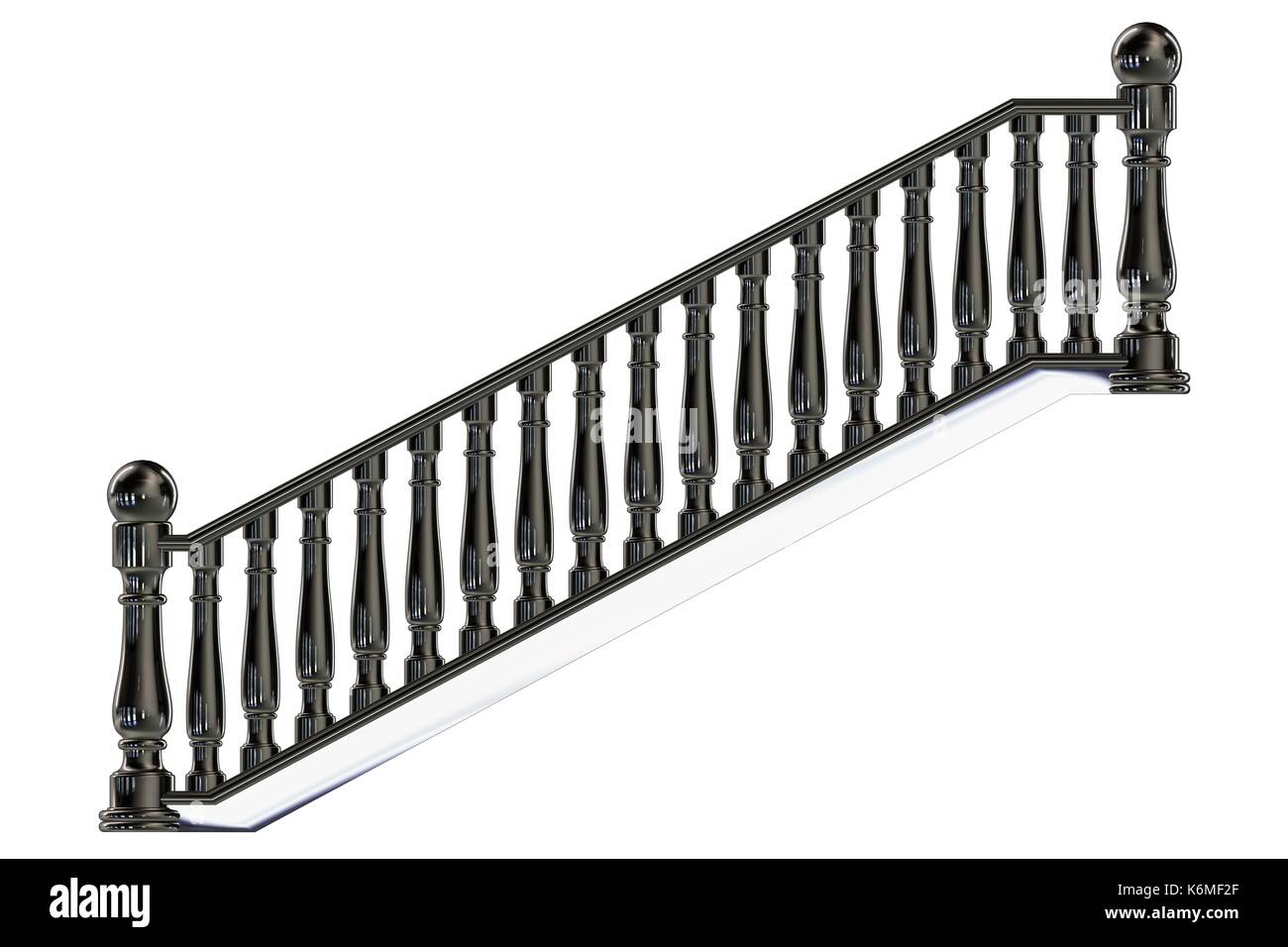 3d rendering of a metalic front view stairs rails isolated on a white ...