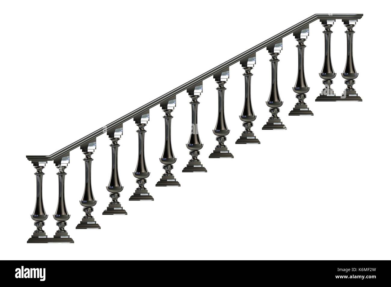 3d rendering of a metalic front view stairs rails isolated on a white ...