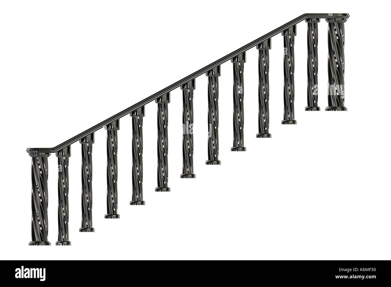 3d rendering of a metalic front view stairs rails isolated on a white ...