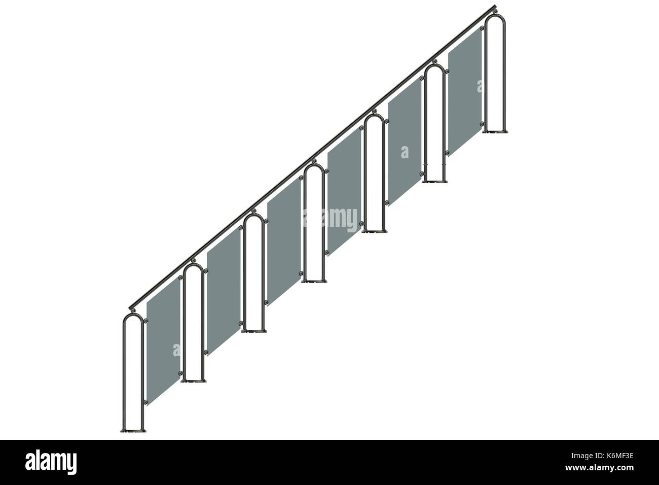 3d rendering of a metalic front view stairs rails isolated on a white ...