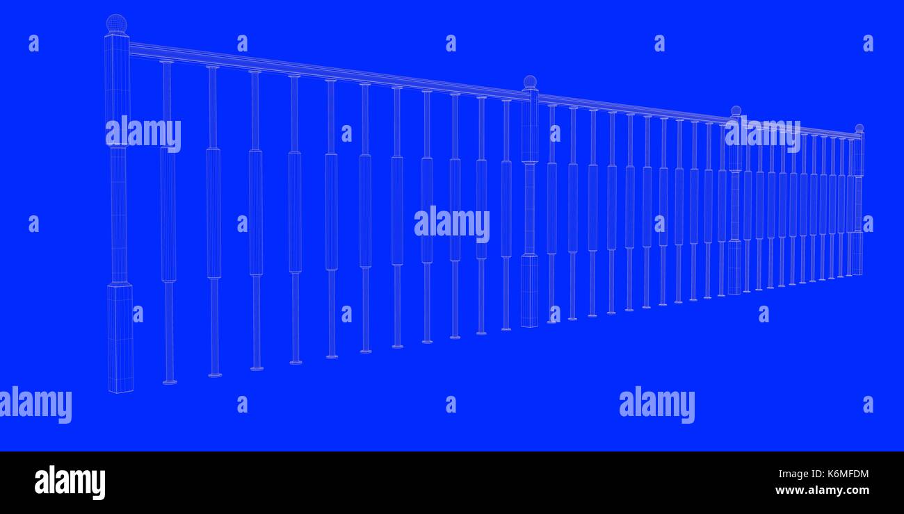 3d rendering of a railway blueprint isolated on a blue background Stock ...