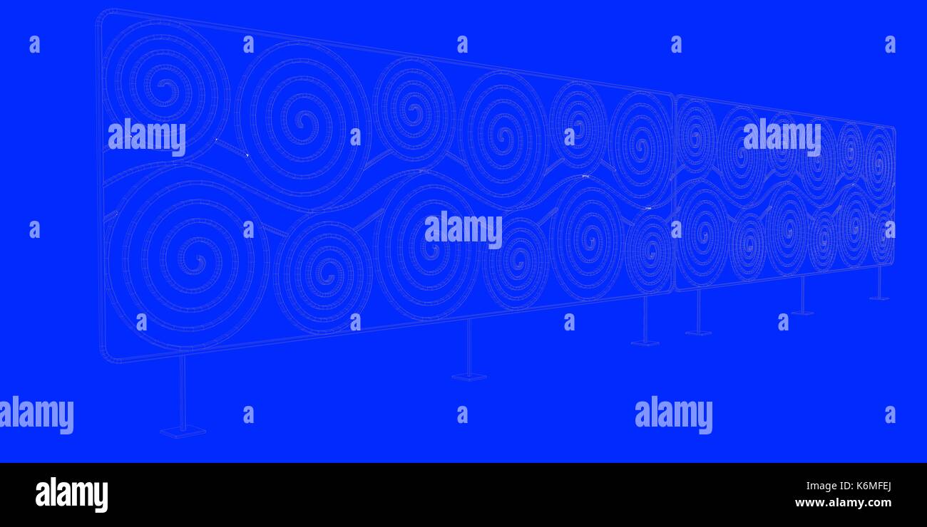 3d rendering of a railway blueprint isolated on a blue background Stock ...
