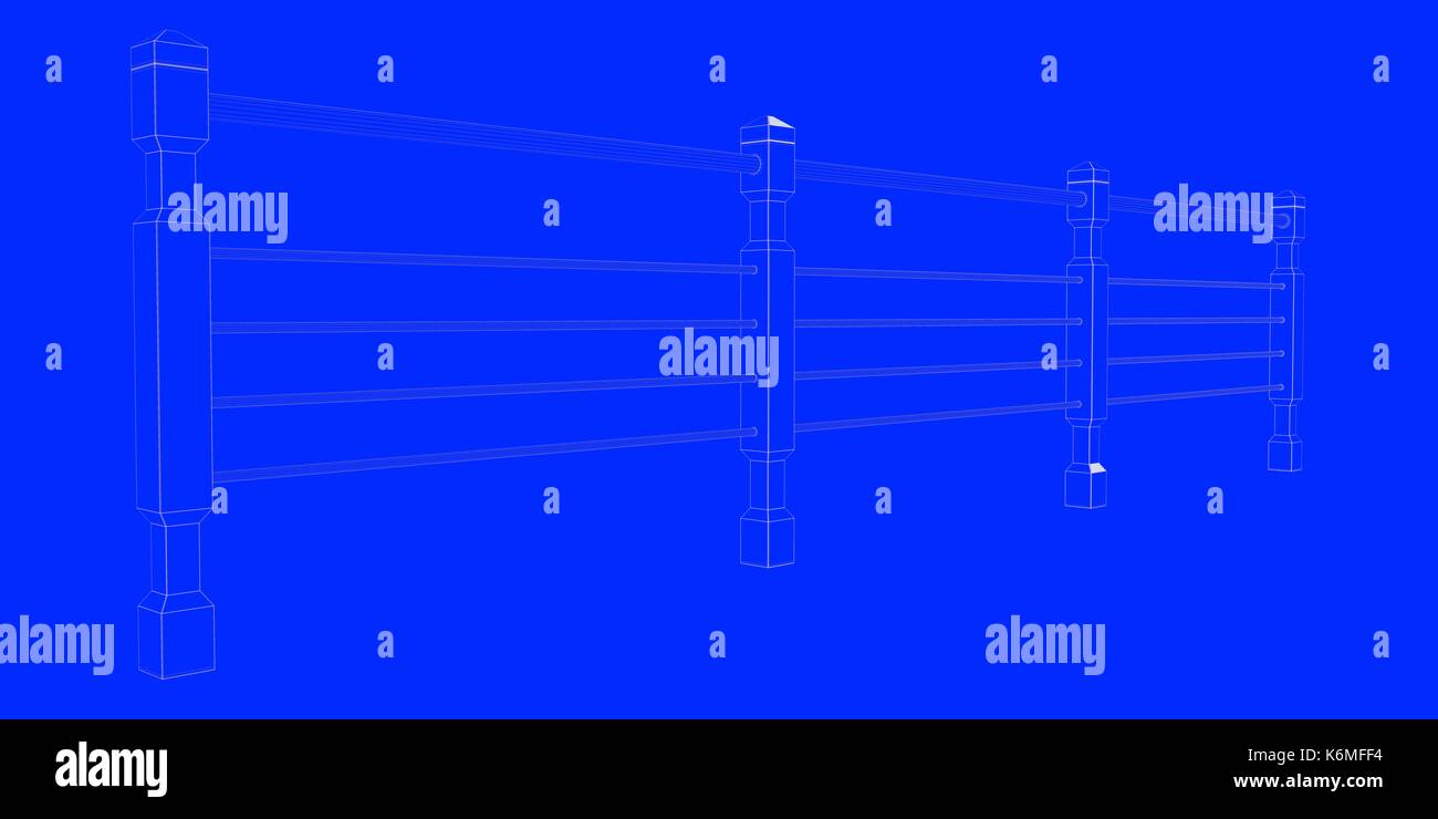 3d rendering of a railway blueprint isolated on a blue background Stock ...