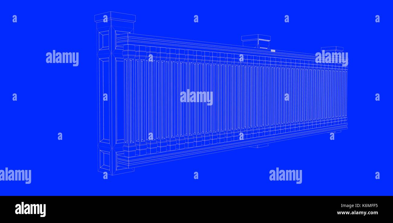 3d rendering of a railway blueprint isolated on a blue background Stock ...