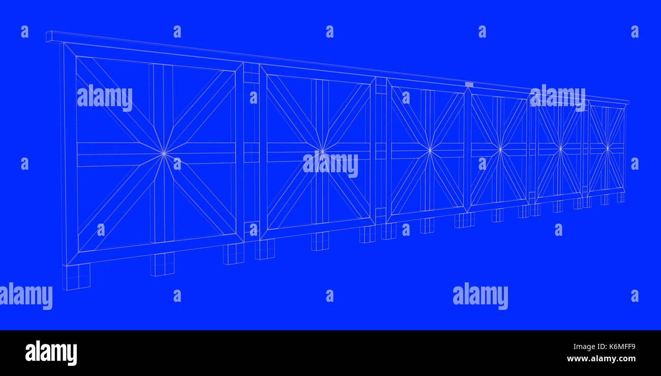 3d rendering of a railway blueprint isolated on a blue background Stock ...