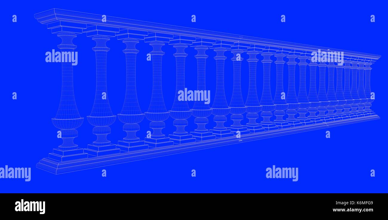3d rendering of a railway blueprint isolated on a blue background Stock ...
