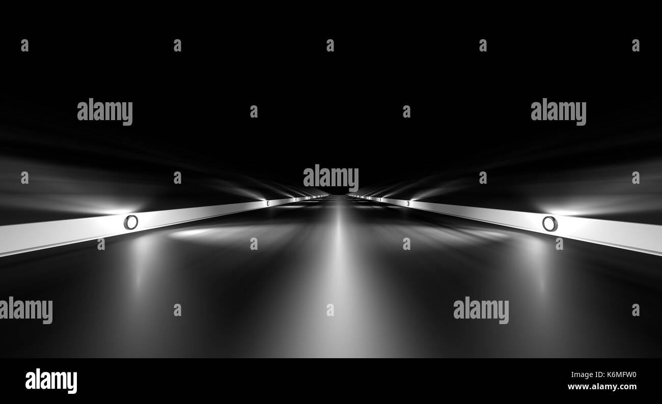 3d rendering of a futuristic road with lights along the path Stock ...