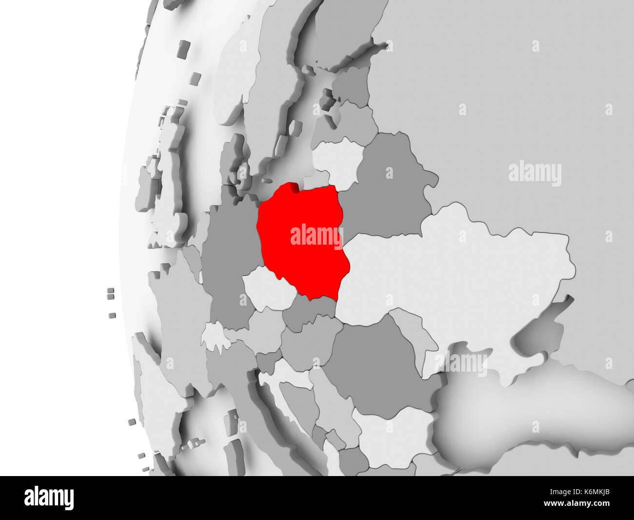 Poland highlighted on grey 3D model of political globe. 3D illustration ...
