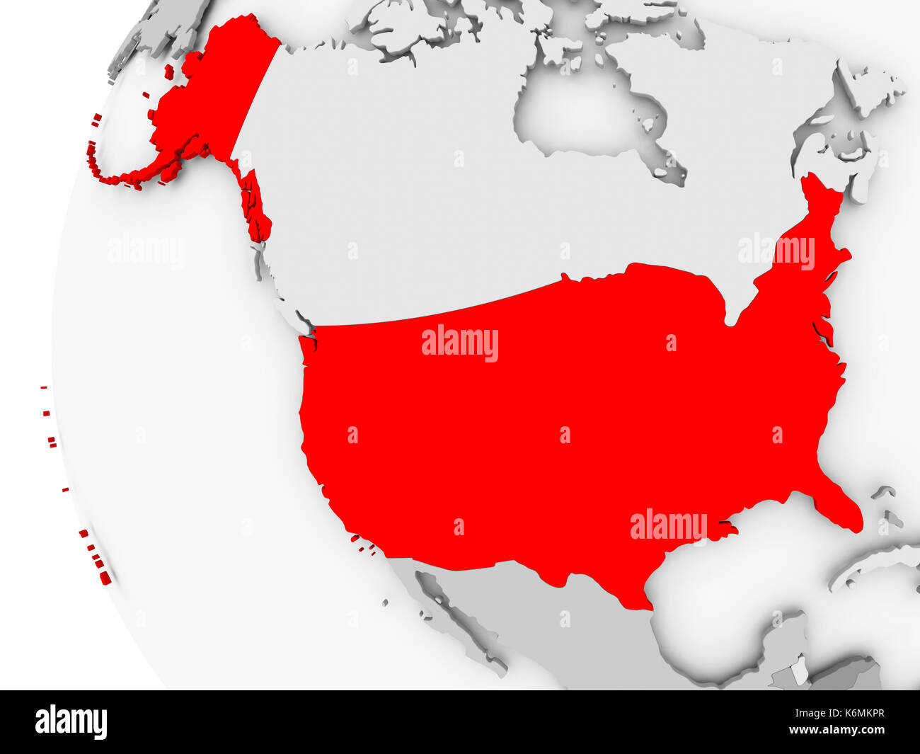 USA highlighted on grey 3D model of political globe. 3D illustration ...