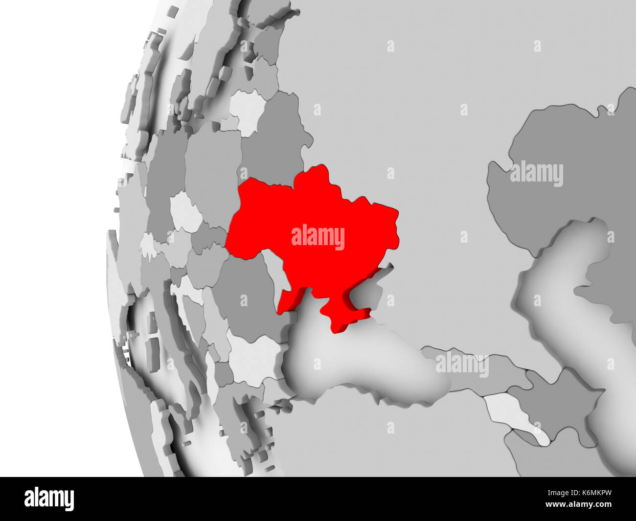Ukraine highlighted on grey 3D model of political globe. 3D ...
