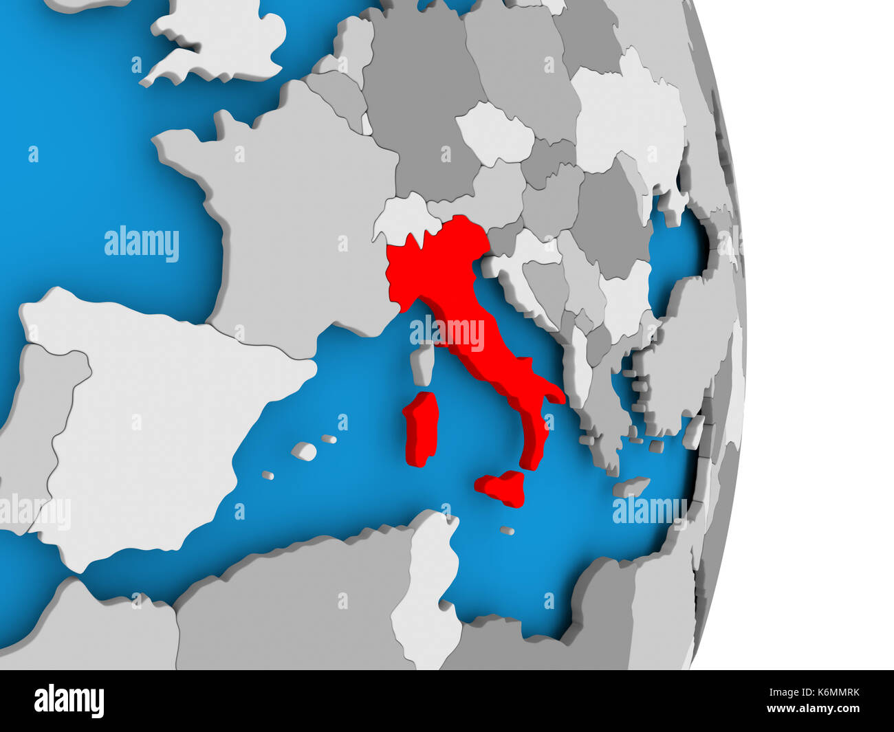 Italy in red on model of political globe. 3D illustration Stock Photo ...