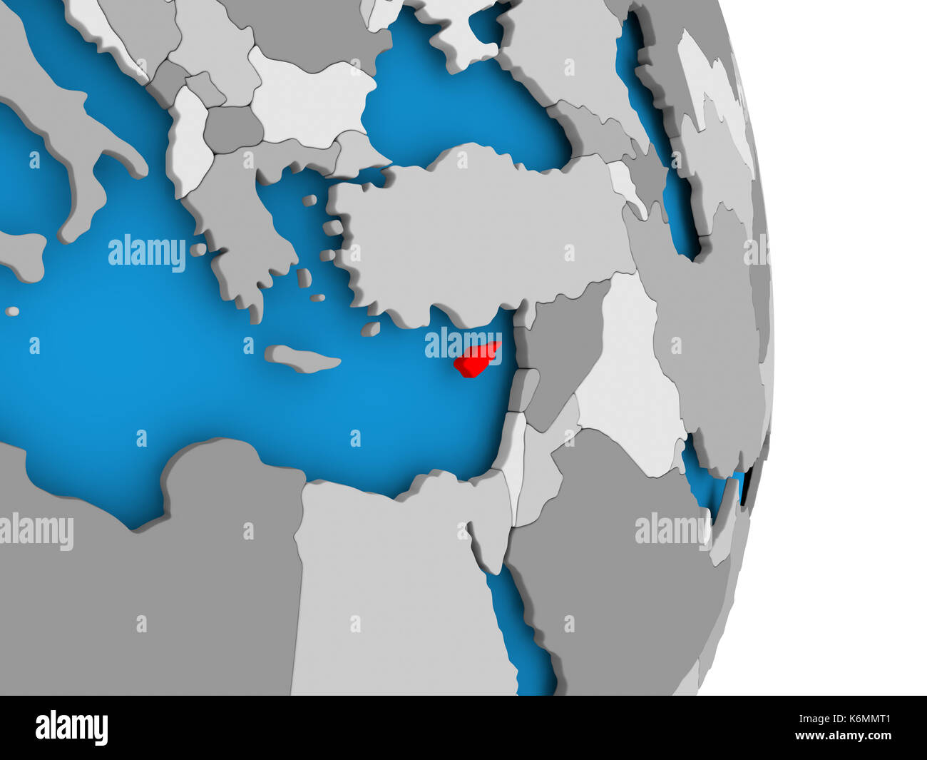 Cyprus in red on model of political globe. 3D illustration Stock Photo ...