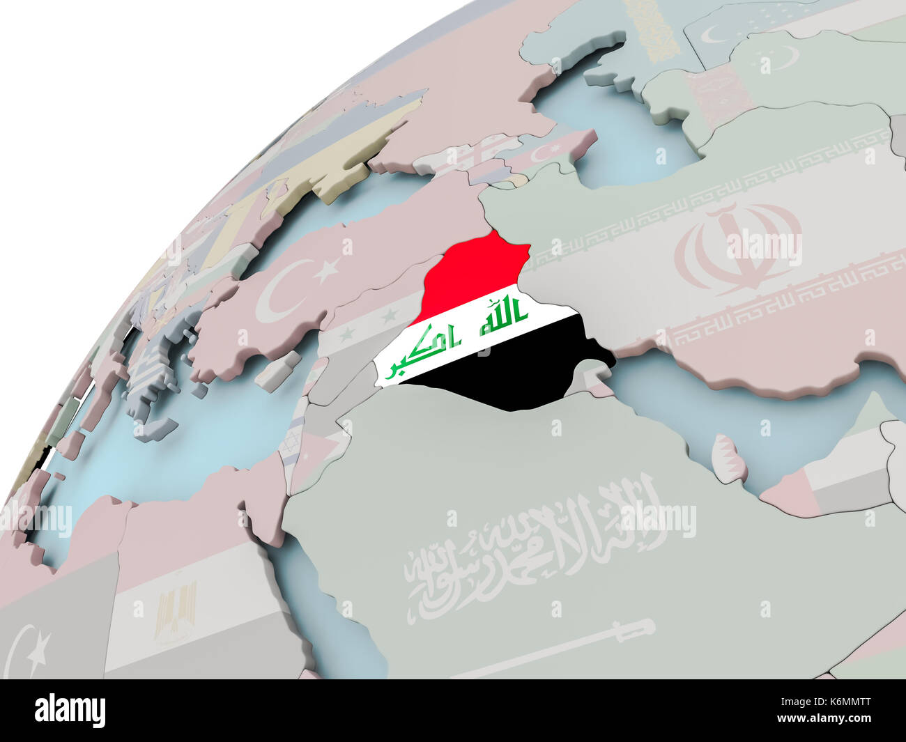 Iraq on political globe with embedded flags. 3D illustration Stock ...