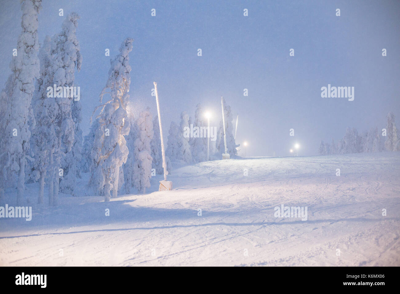 Beautiful cold mountain view of ski resort, sunny winter day with slope ...