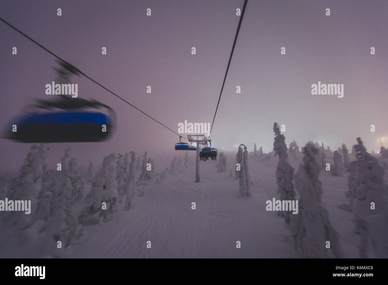 Beautiful cold mountain view of ski resort, sunny winter day with slope ...