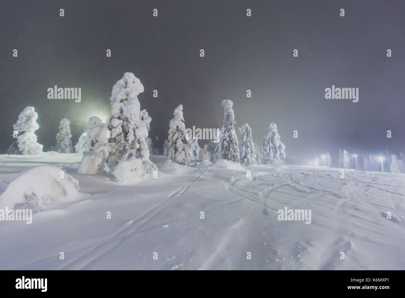 Beautiful cold mountain view of ski resort, sunny winter day with slope ...