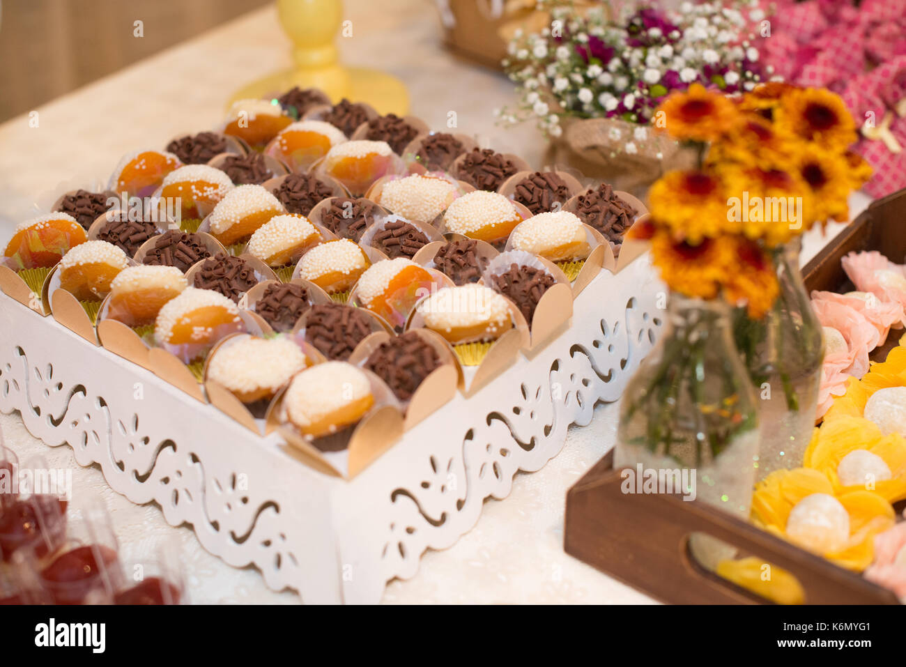 Horizontal picture of black and white Brigadeiro, traditional Brazilian ...