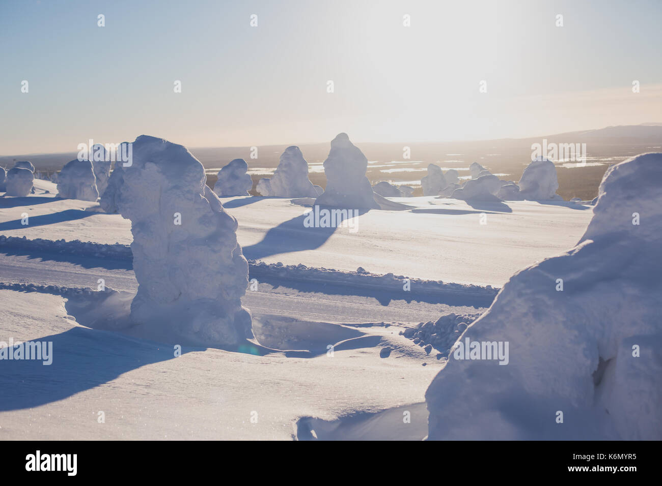 Beautiful cold mountain view of ski resort, sunny winter day with slope ...