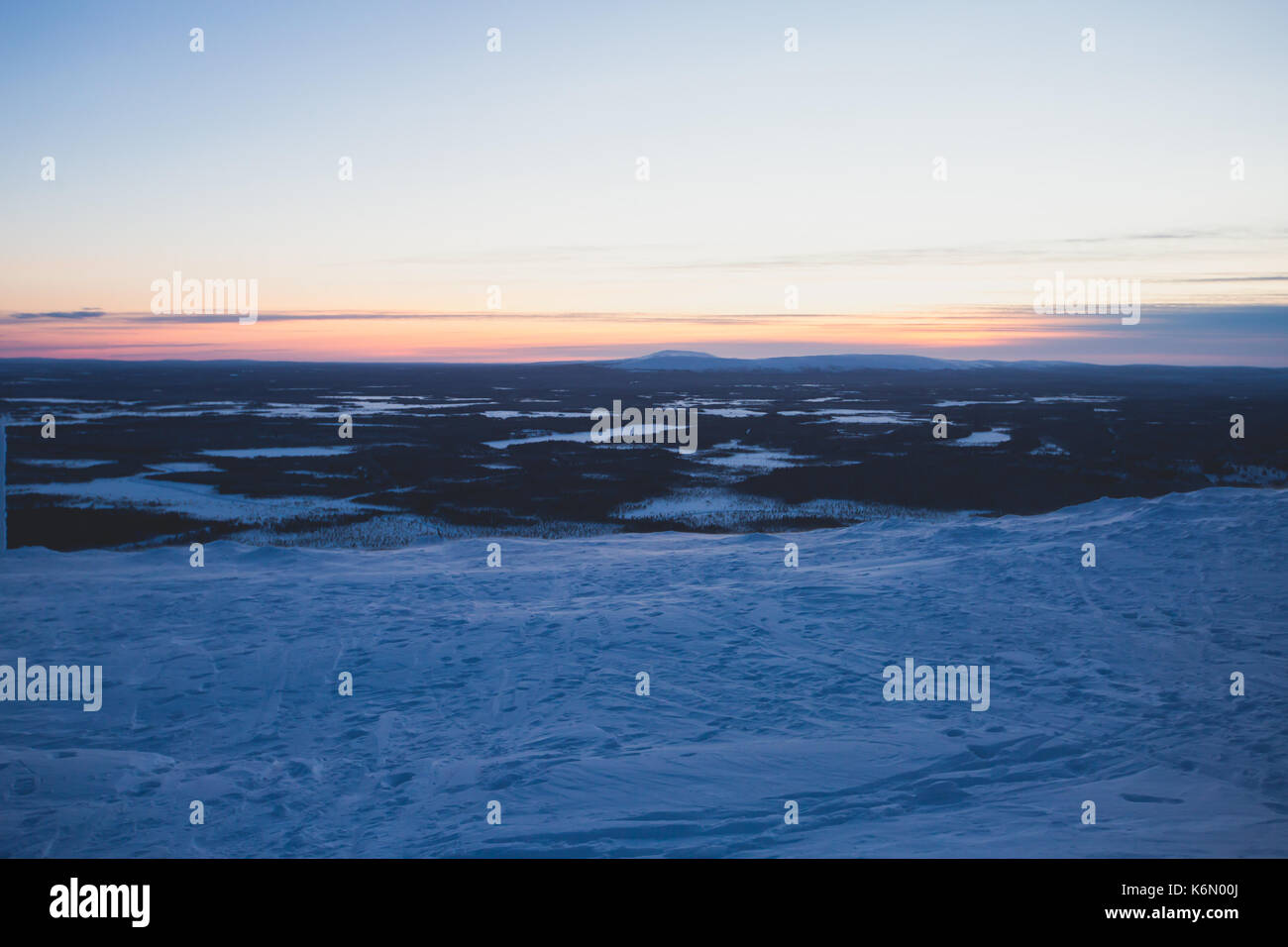 Beautiful cold mountain view of ski resort, sunny winter day with slope ...