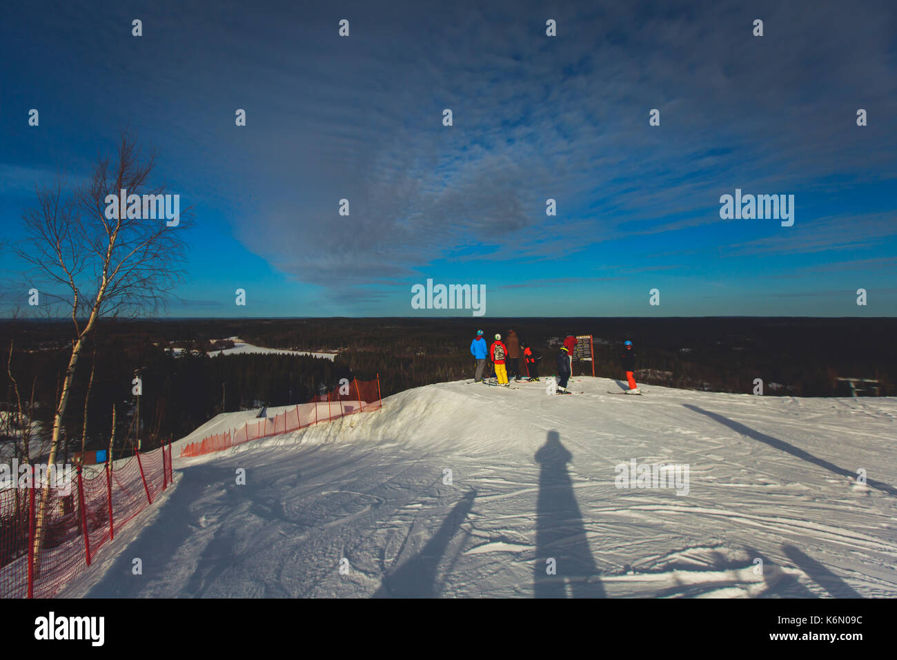 Beautiful cold mountain view of ski resort, sunny winter day with slope ...