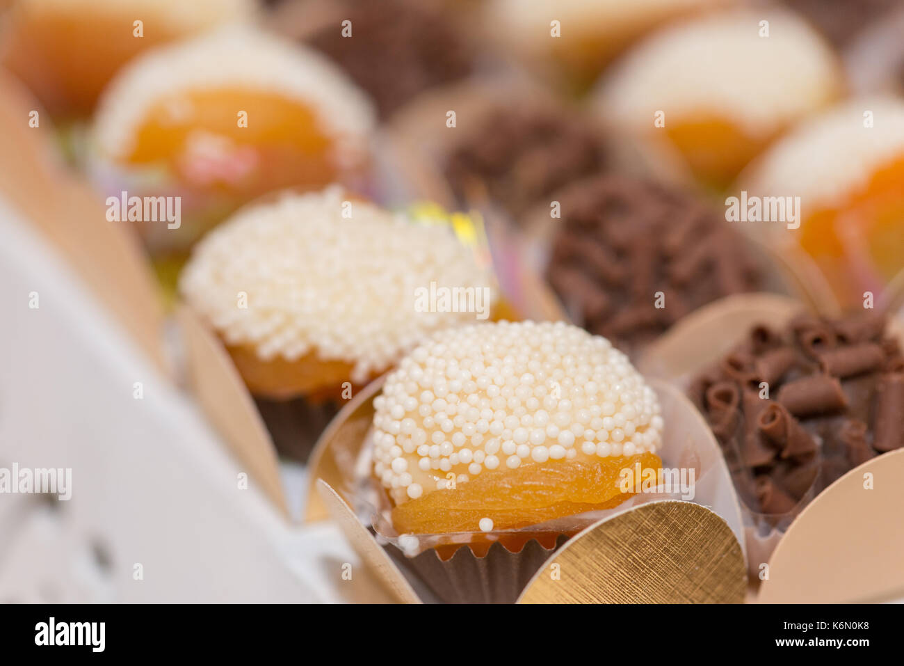 Macro picture of white Brigadeiro, traditional Brazilian delicacy made ...
