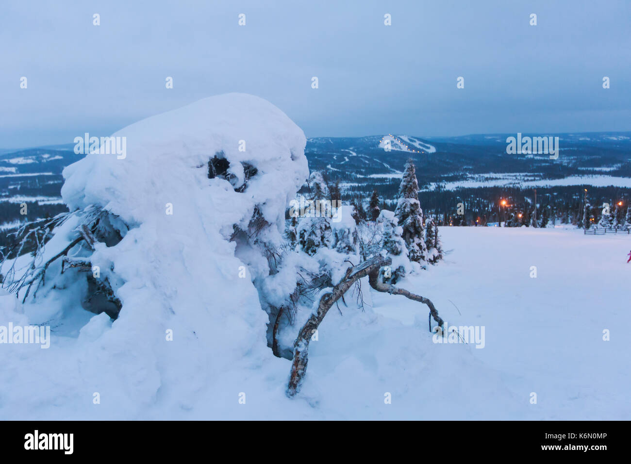 Beautiful cold mountain view of ski resort, sunny winter day with slope ...