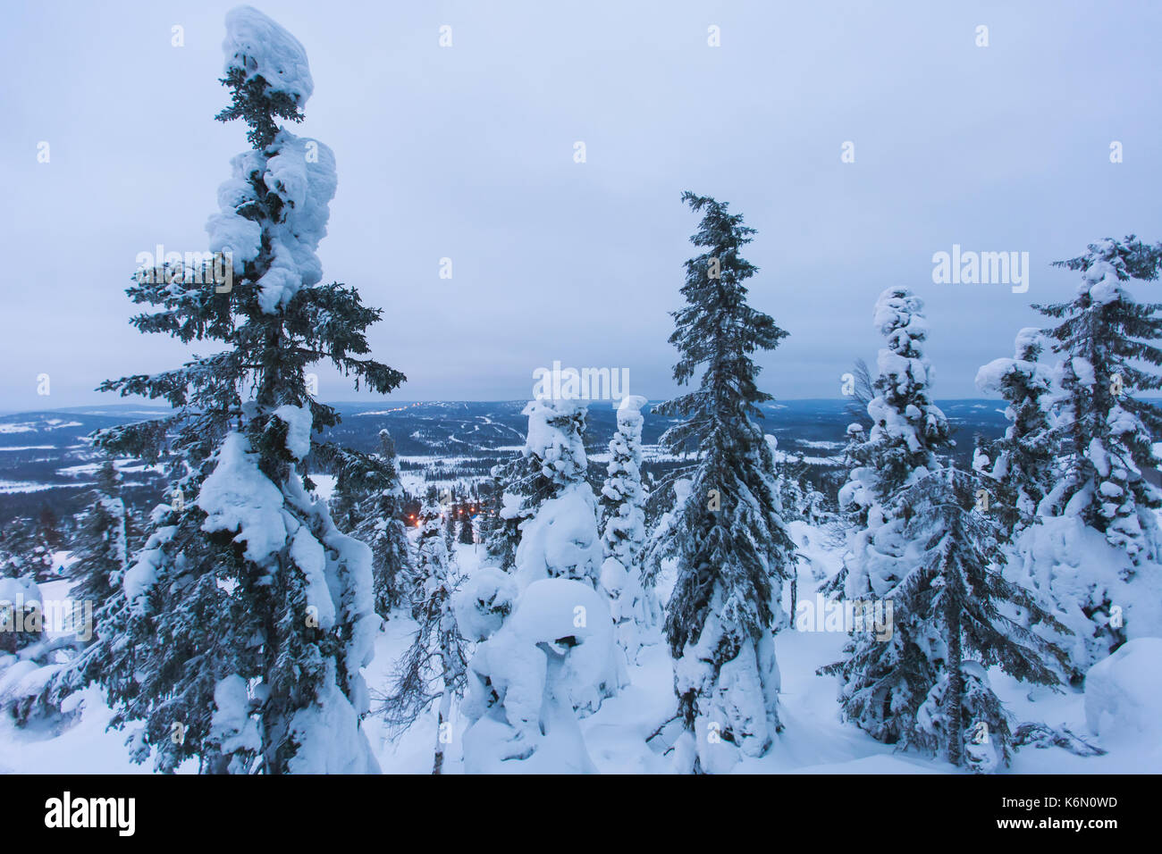 Beautiful cold mountain view of ski resort, sunny winter day with slope ...