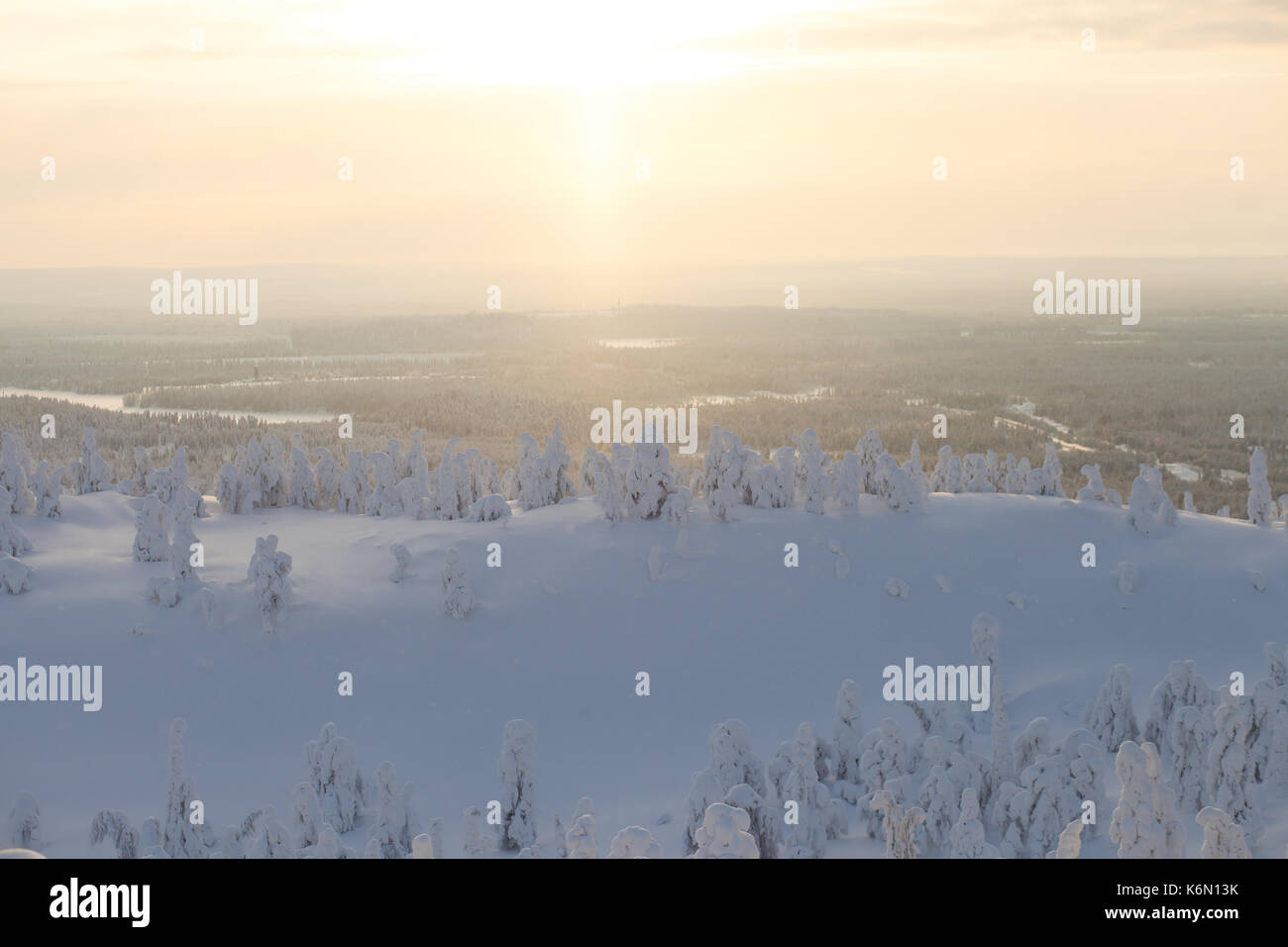 Beautiful cold mountain view of ski resort, sunny winter day with slope ...