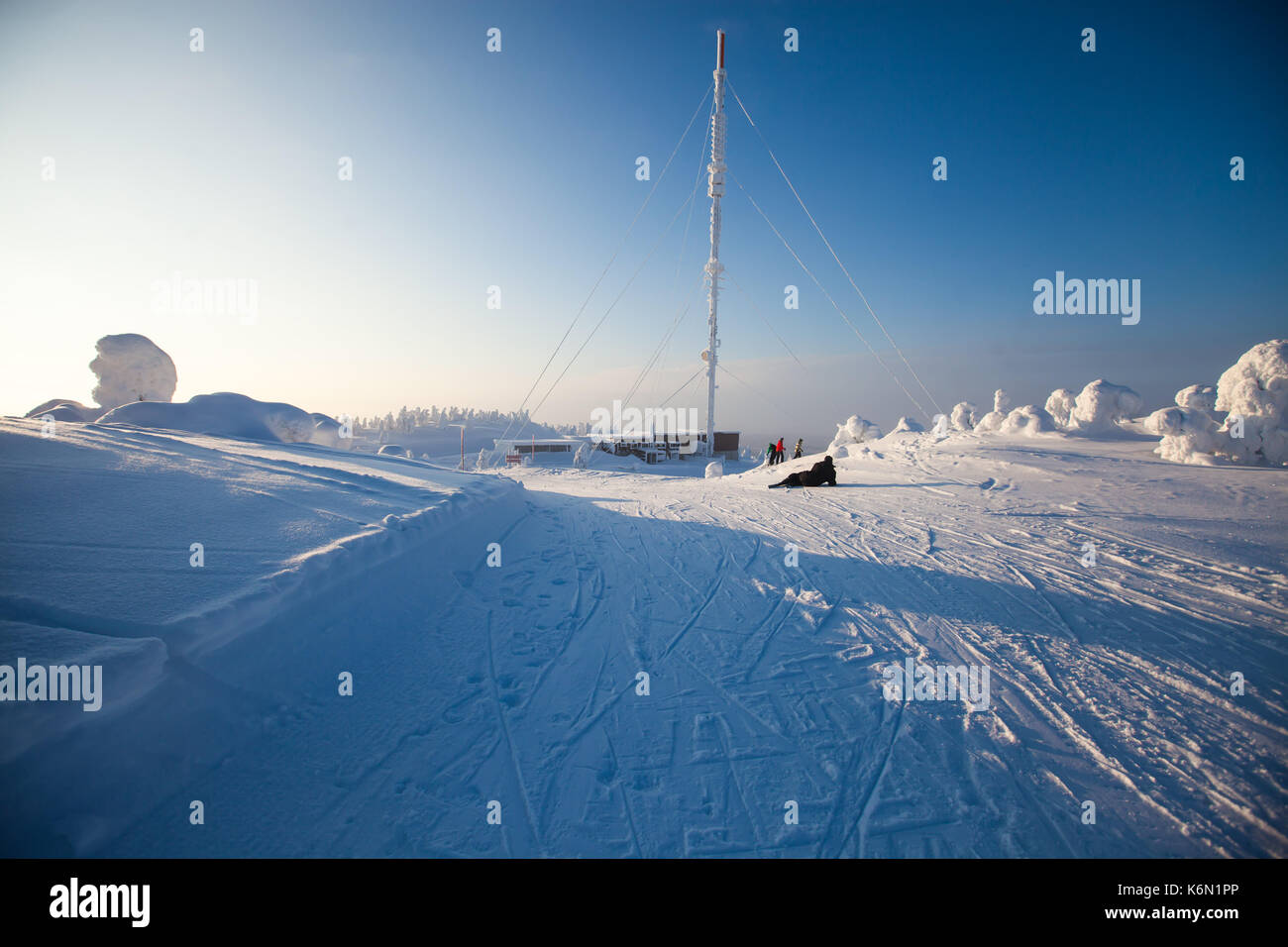 Beautiful cold mountain view of ski resort, sunny winter day with slope ...